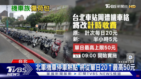 3月3日起台北車站周圍機車停車格費率調整！採「計時收費」當日最高50元 | 地球黃金線